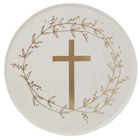 White and Gold Cross Plates I Christening Party Supplies UK - My Dream ...