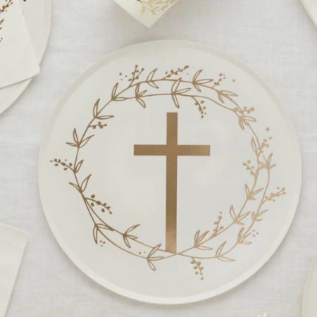 White and Gold Cross Plates I Christening Party Supplies UK - My Dream ...