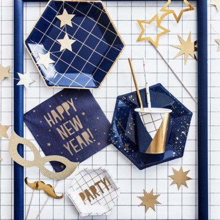Large Navy and Gold Hexagonal Grid Plates 6 Pack